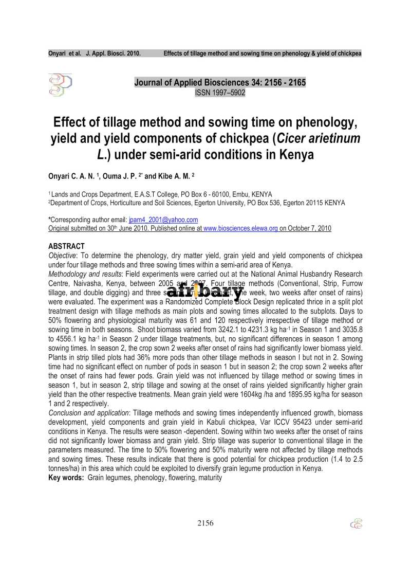 Effect Of Tillage Method And Sowing Time On Phenology Yield And Yield