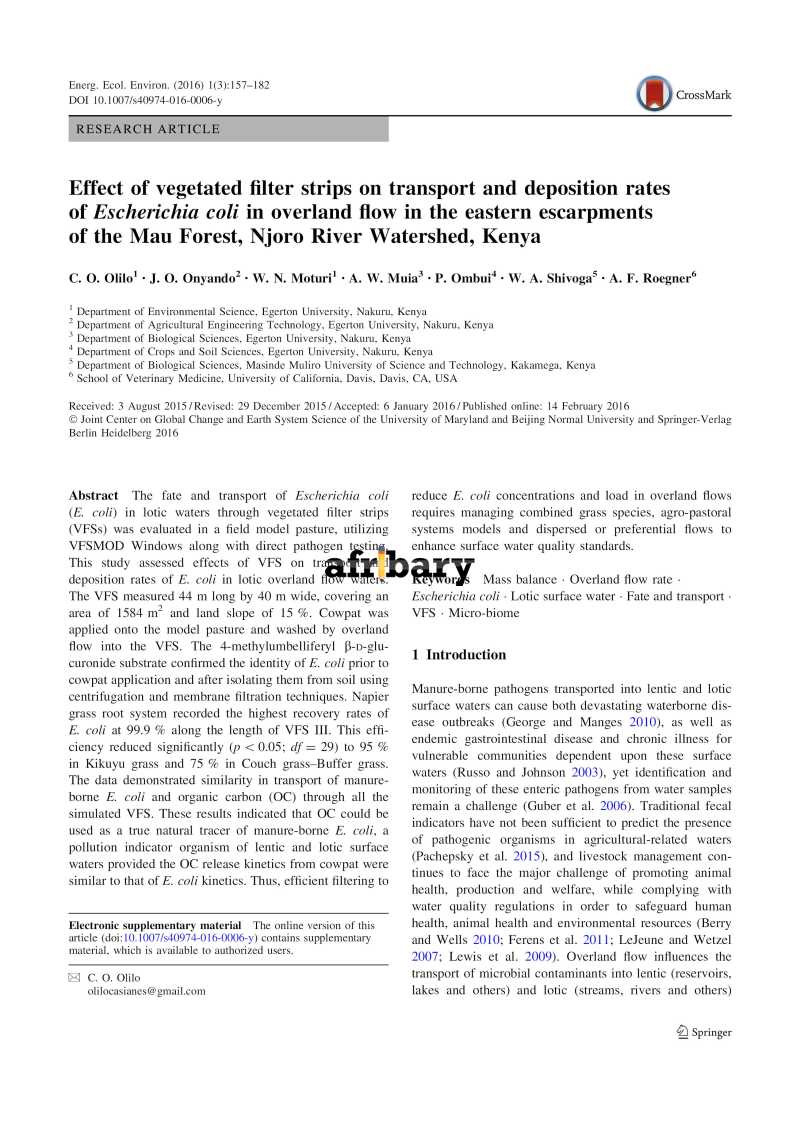 Effect of vegetated filter strips on transport and deposition rates of ...