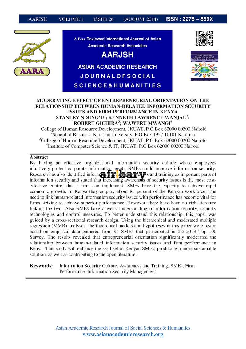 Moderating Effect Of Entrepreneurial Orientation On The Relationship Between Human Related