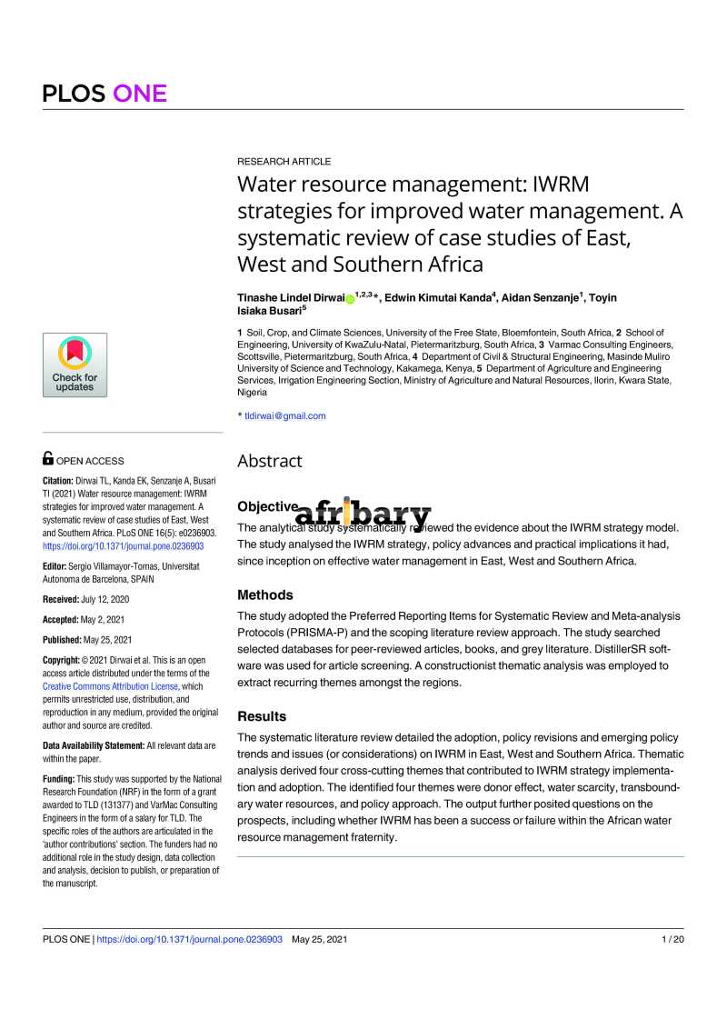 Water resource management: IWRM strategies for improved water ...