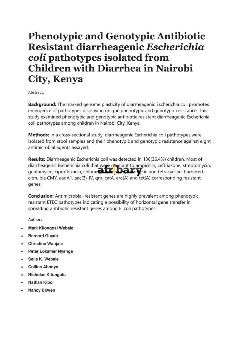 Phenotypic and Genotypic Antibiotic Resistant diarrheagenic Escherichia ...