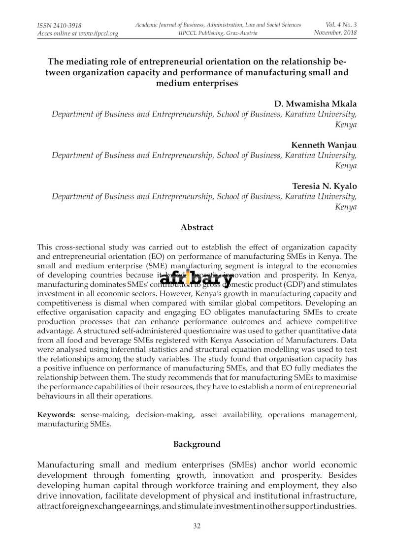 The mediating role of entrepreneurial orientation on the relationship between organization ...