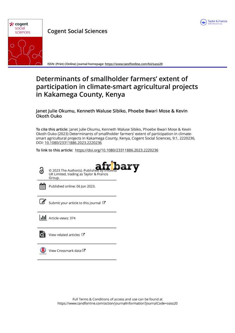 Determinants of Smallholder Farmers’ Extent of Participation in Climate ...