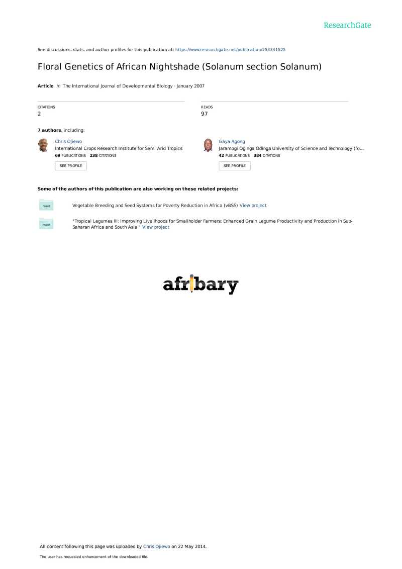 Floral Genetics of African Nightshade (Solanum section Solanum) | Afribary