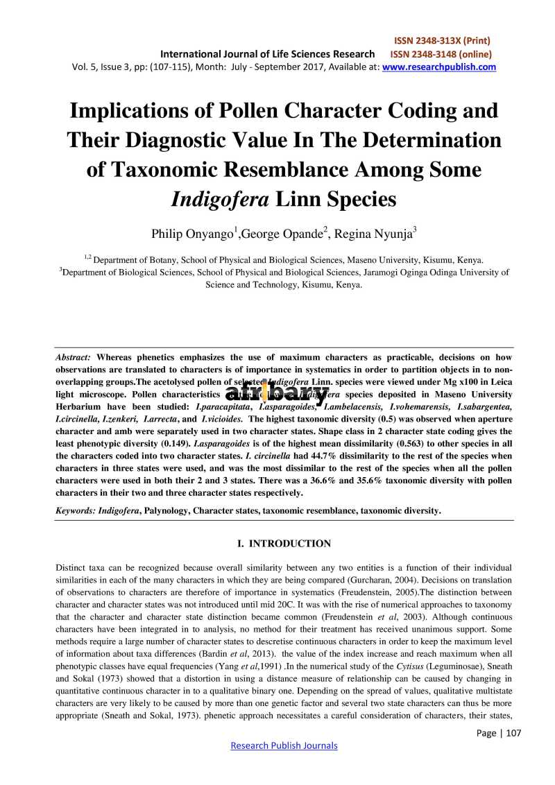 Implication Of Pollen Character Coding And Their Diagnostic Value In