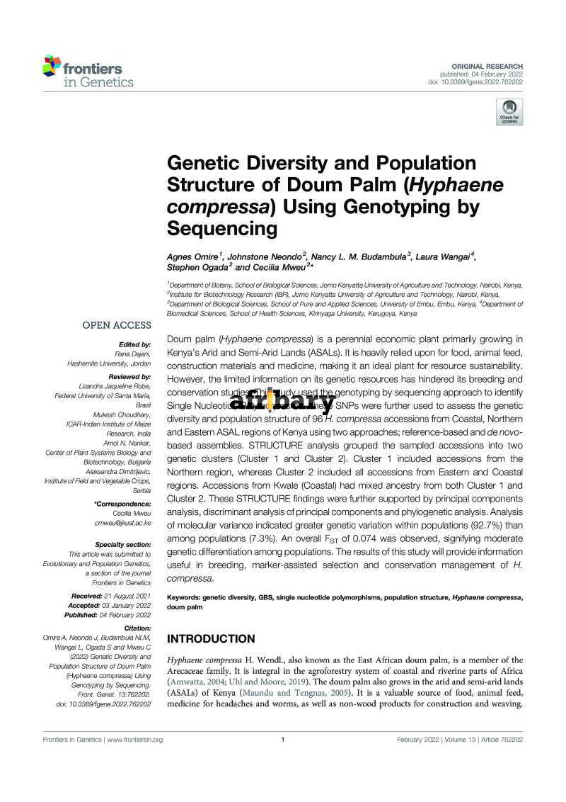 Genetic Diversity and Population Structure of Doum Palm (Hyphaene ...