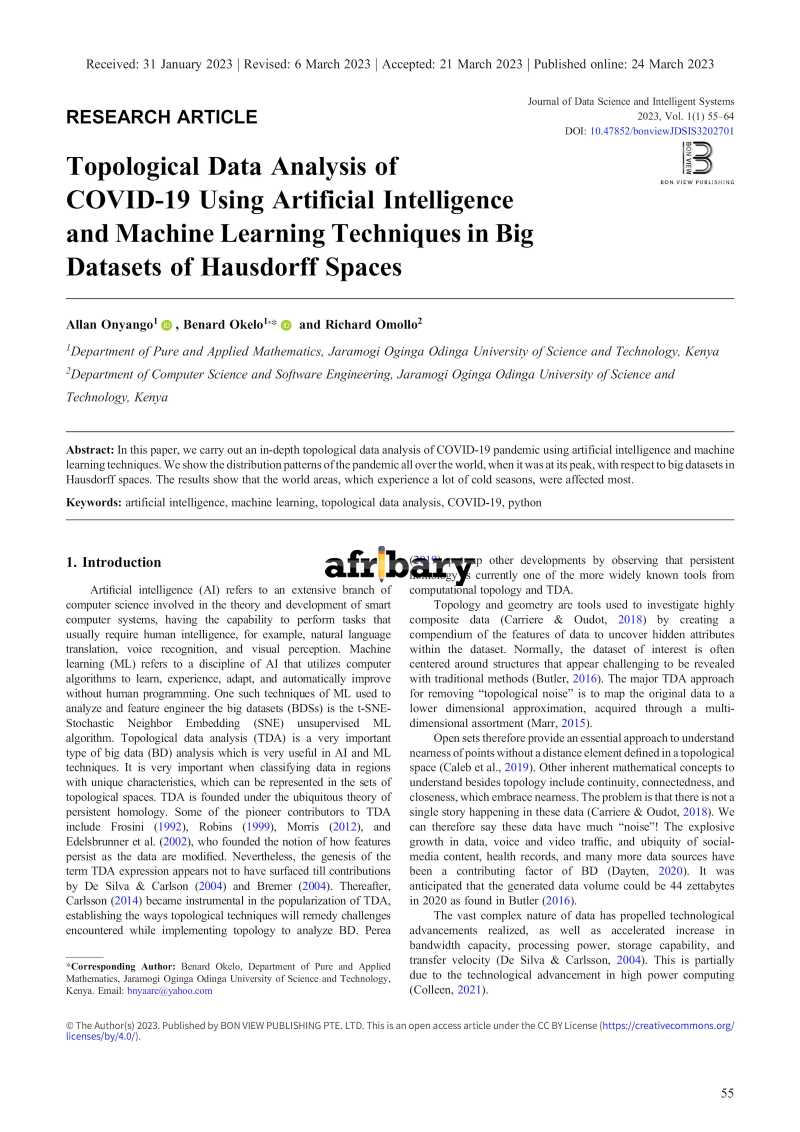 Topological Data Analysis of COVID-19 Using Artificial Intelligence and Machine Learning ...