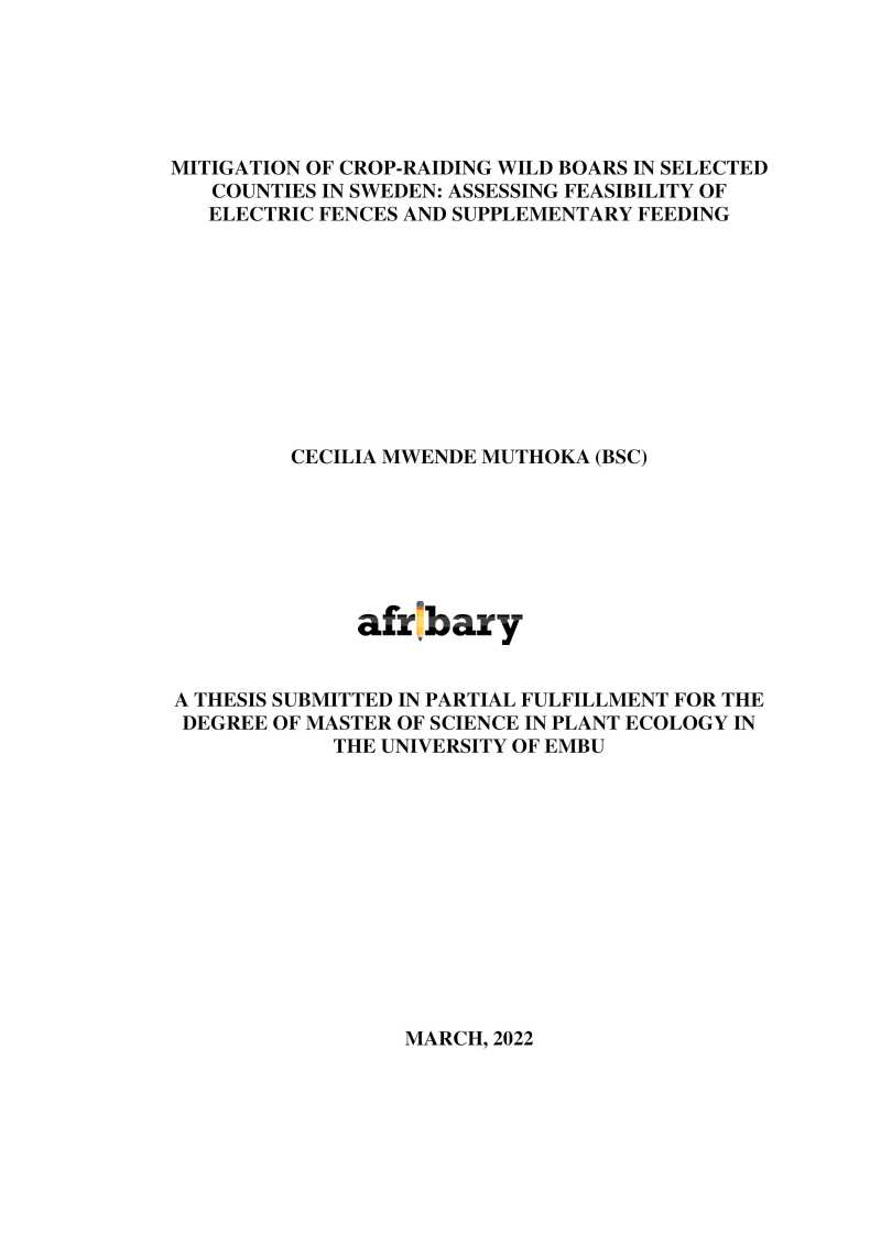 Mitigation of Crop-Raiding Wild Boars in Selected Counties in Sweden ...