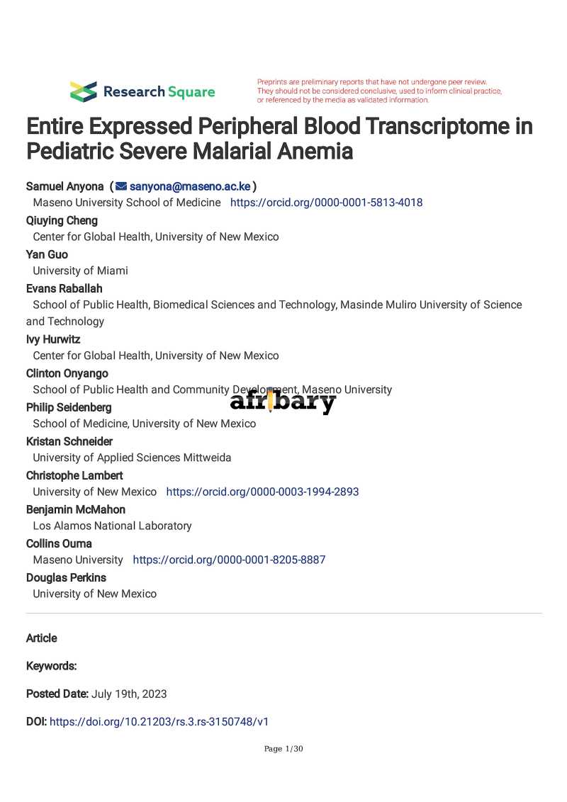 Entire Expressed Peripheral Blood Transcriptome in Pediatric Severe ...