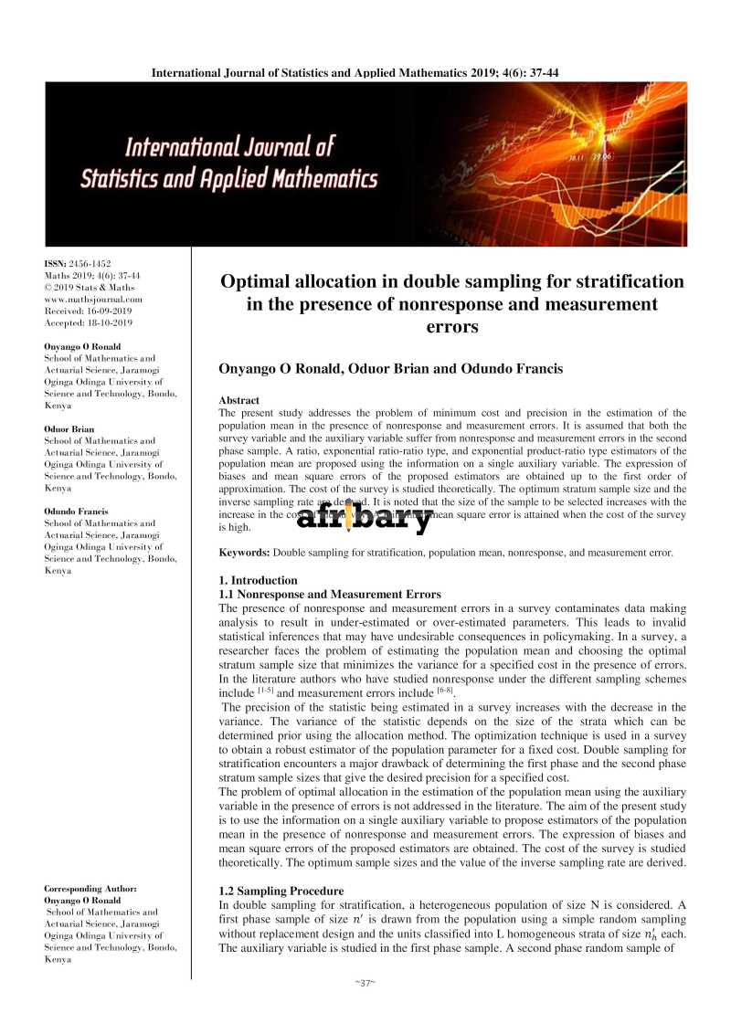 Optimal Allocation In Double Sampling For Stratification In The Presence Of Nonresponse And