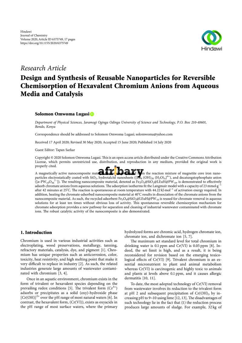 Design and Synthesis of Reusable Nanoparticles for Reversible ...
