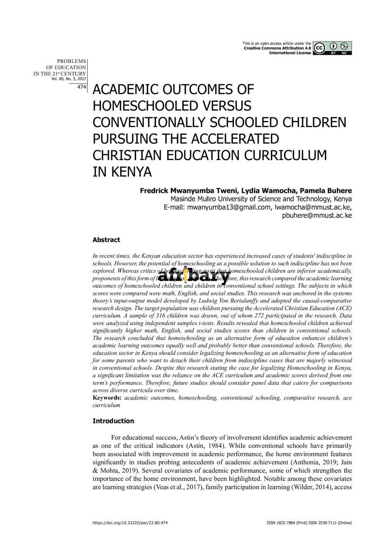 ACADEMIC OUTCOMES OF HOMESCHOOLED VERSUS CONVENTIONALLY SCHOOLED ...