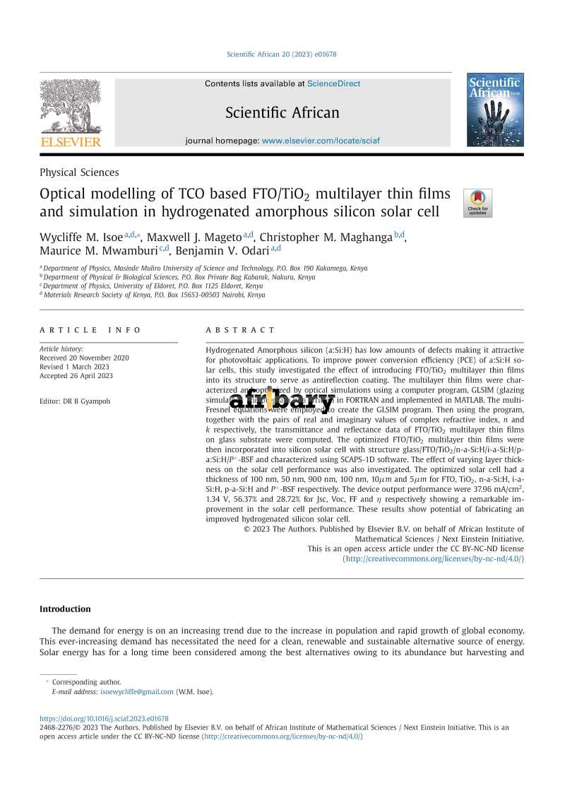 Optical modelling of TCO based FTO/TiO2 multilayer thin films and simulation in hydrogenated ...