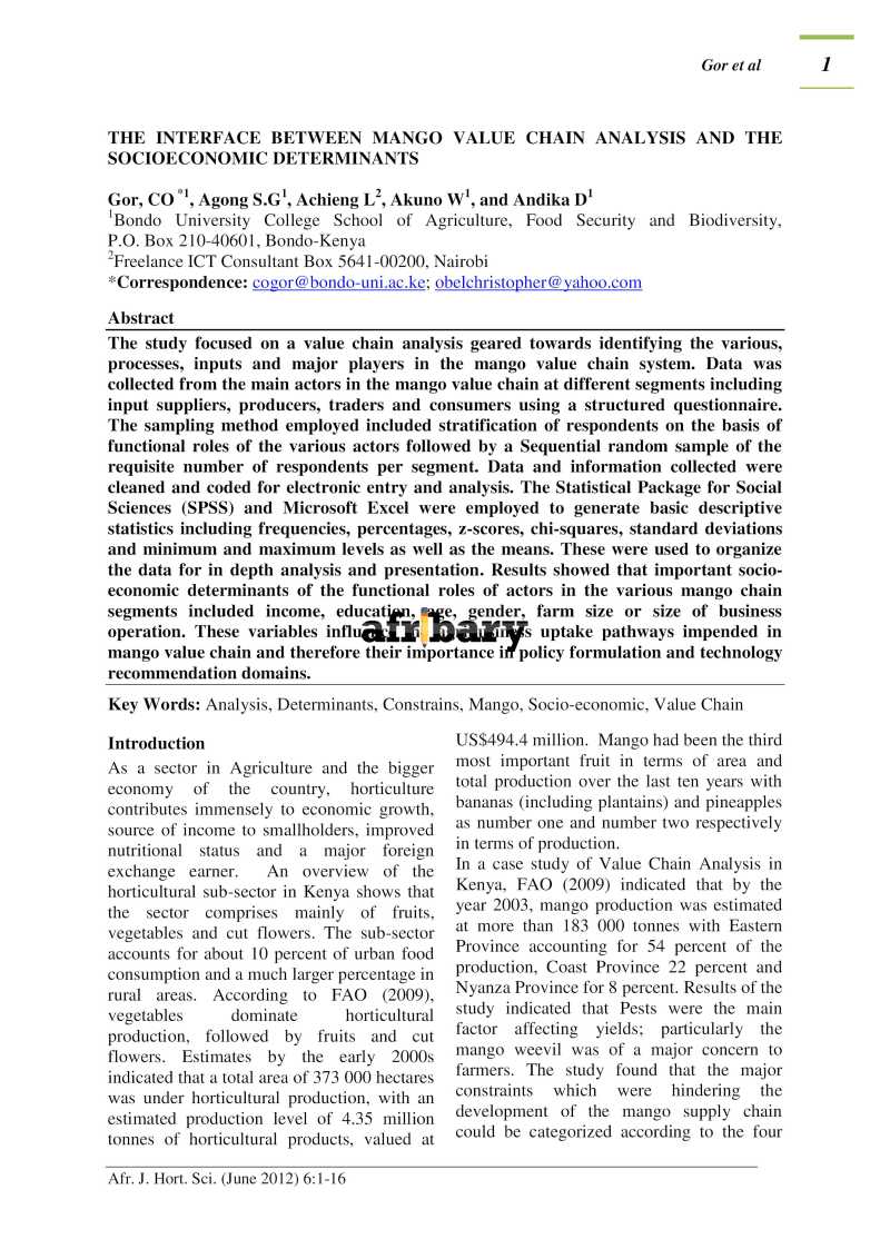 The interface between mango value chain analysis and the socioeconomic ...