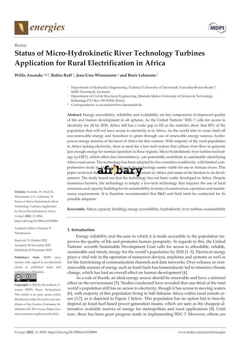 Status of Micro-Hydrokinetic River Technology Turbines Application for ...