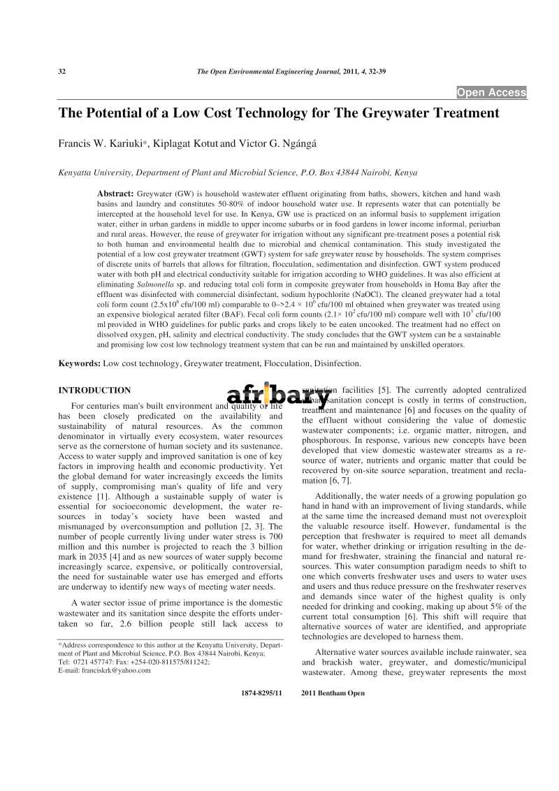 The Potential of a Low Cost Technology for The Greywater Treatment ...
