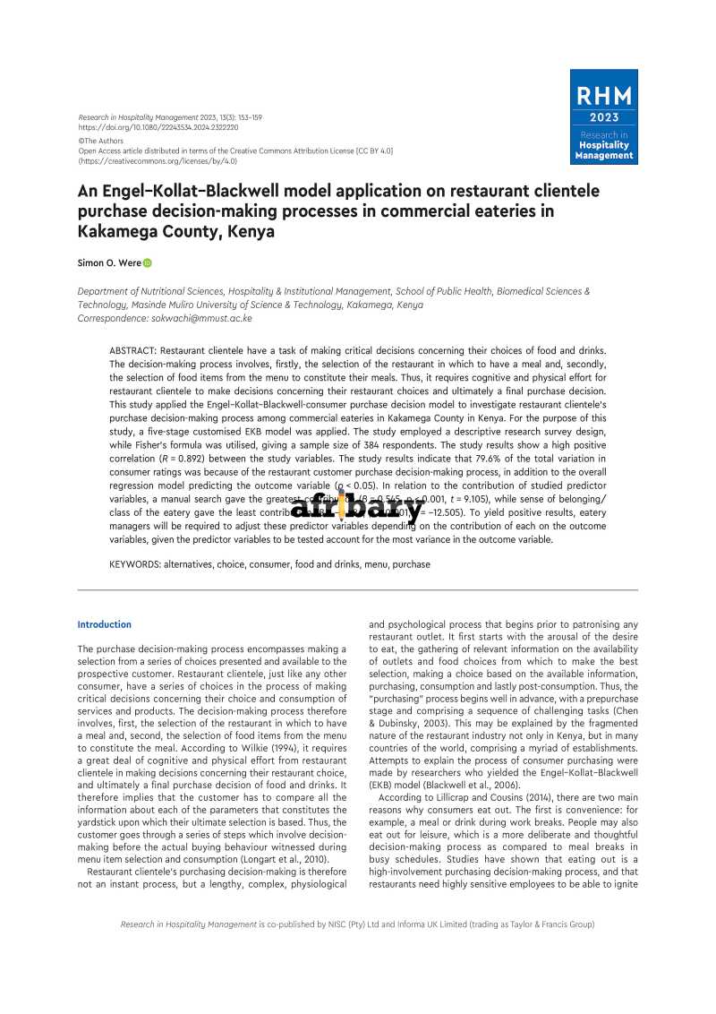 An Engel–Kollat–Blackwell model application on restaurant clientele ...