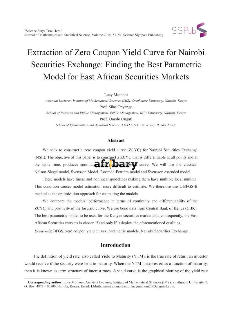 Extraction of zero coupon yield curve for Nairobi securities exchange ...