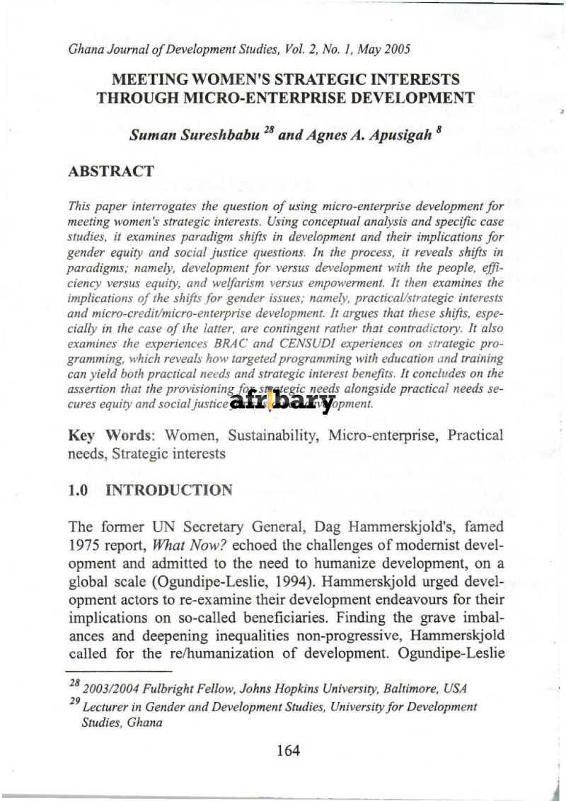 MEETING WOMEN'S STRATEGIC INTERESTS THROUGH MICRO-ENTERPRISE ...