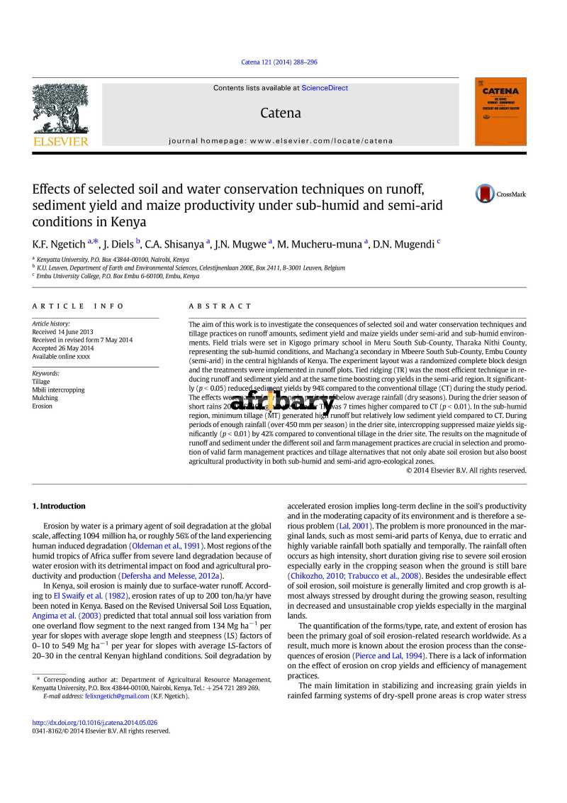 Effects of selected soil and water conservation techniques on runoff ...