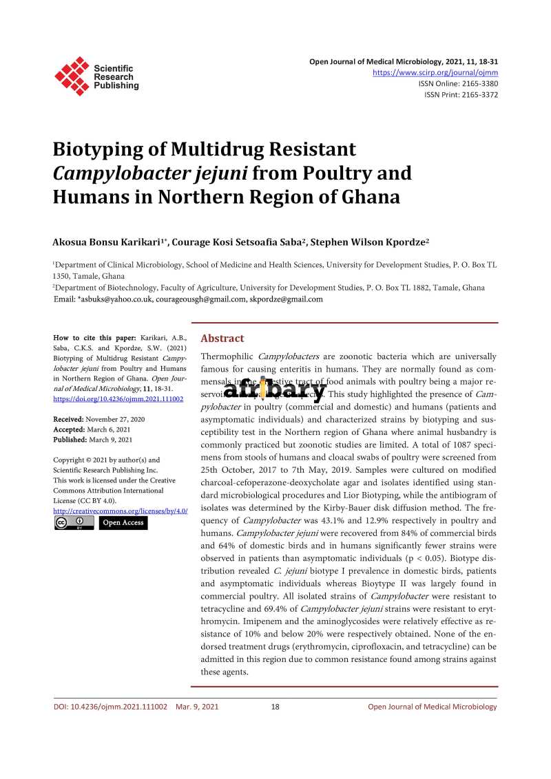 BIOTYPING OF MULTIDRUG RESISTANT CAMPYLOBACTER JEJUNI FROM POULTRY AND ...