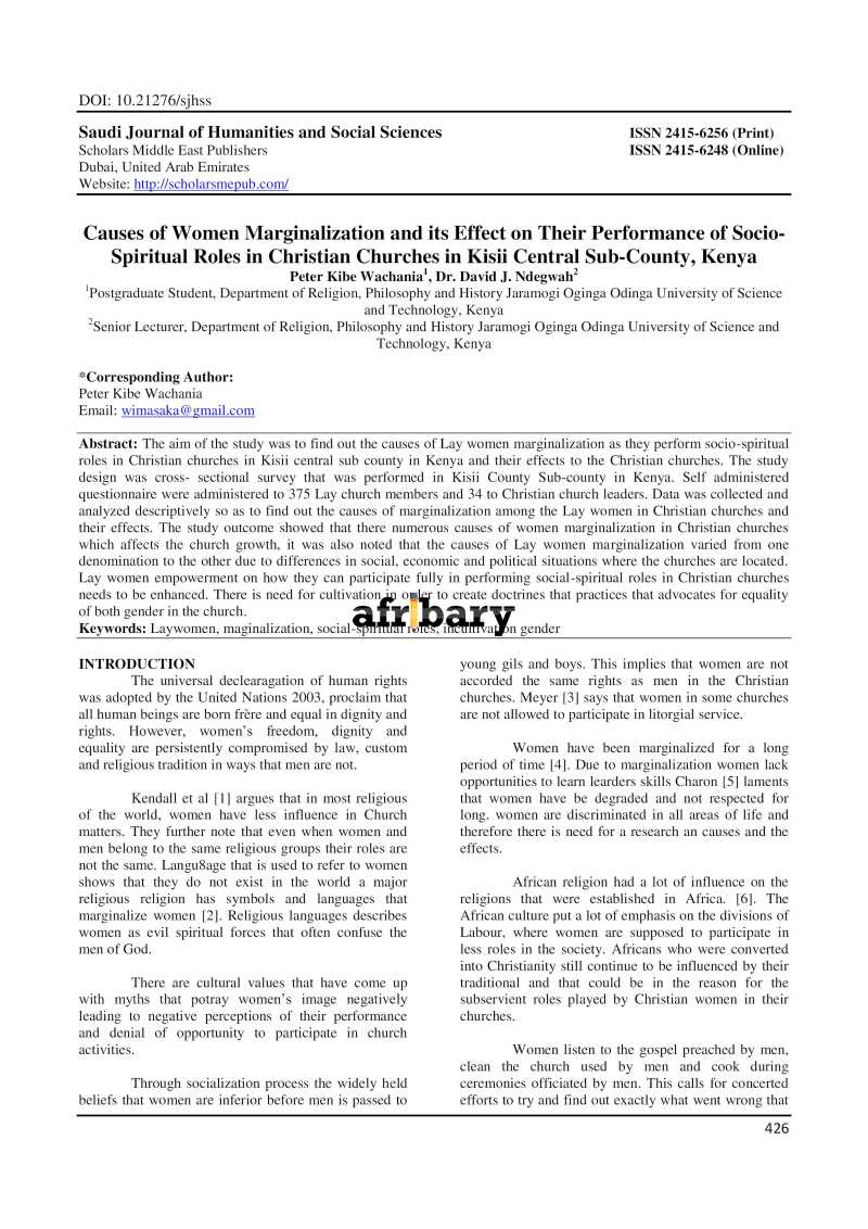 Causes of women marginalization and its effect on their performance of ...