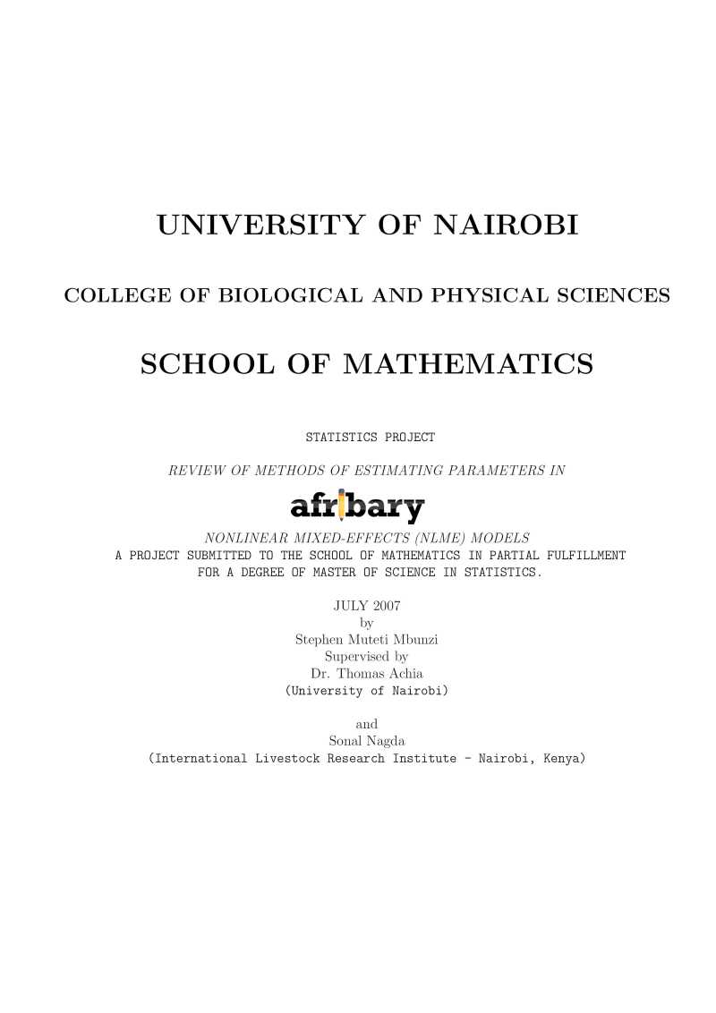 Review Of Methods Of Estimating Parameters In Nonlinear Mixed Effects Nlme Models Afribary