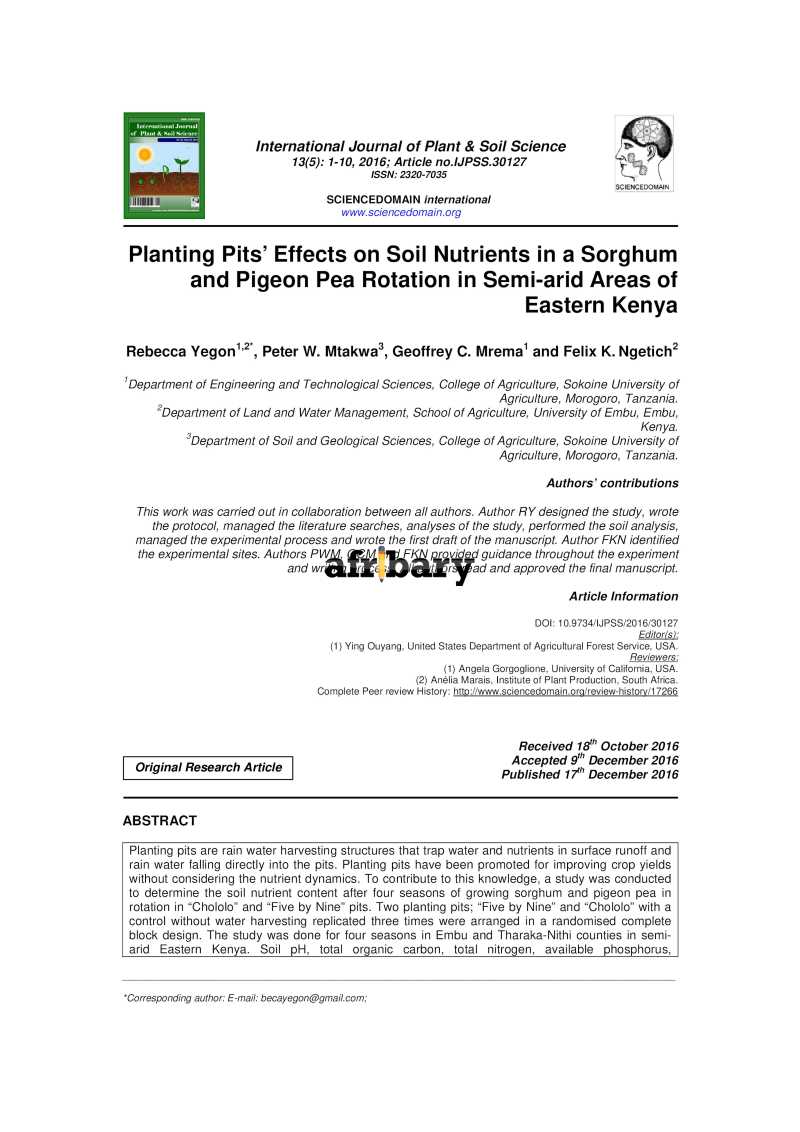 Planting Pits’ Effects on Soil Nutrients in a Sorghum and Pigeon Pea ...