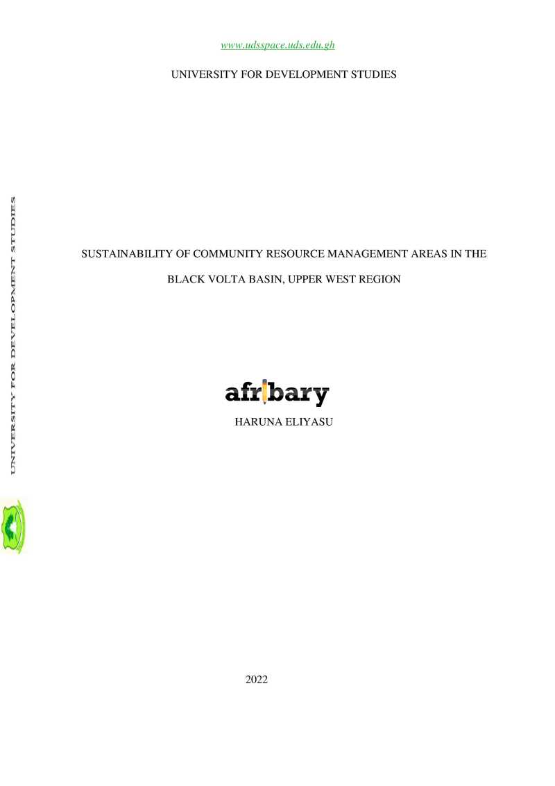 SUSTAINABILITY OF COMMUNITY RESOURCE MANAGEMENT AREAS IN THE BLACK ...