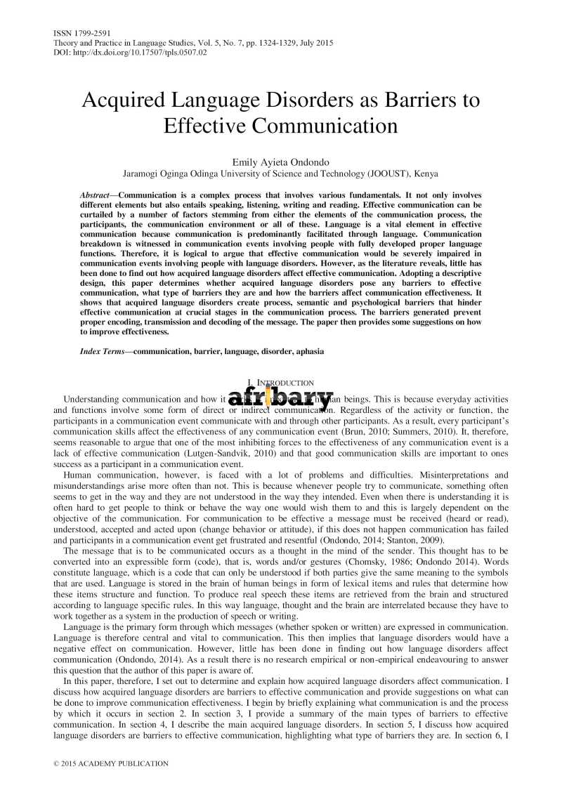 Acquired Language Disorders as Barriers to Effective Communication ...