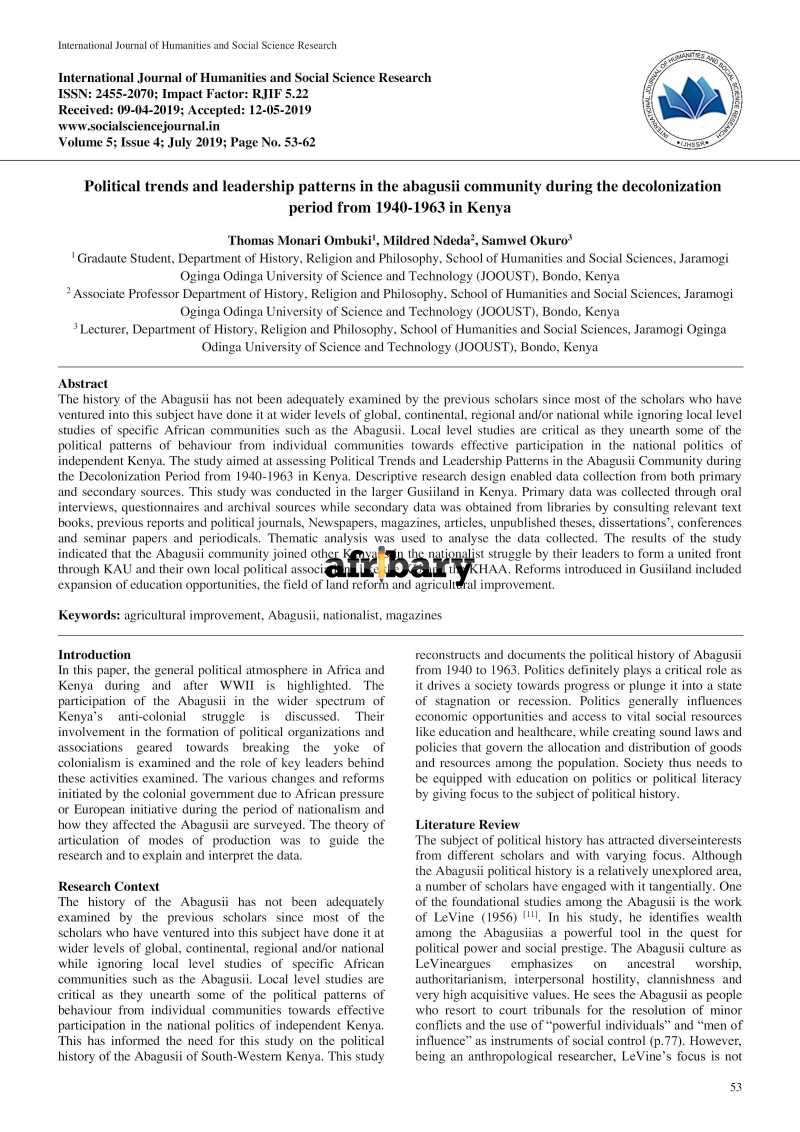 Political Trends and Leadership Patterns in the Abagusii Community ...