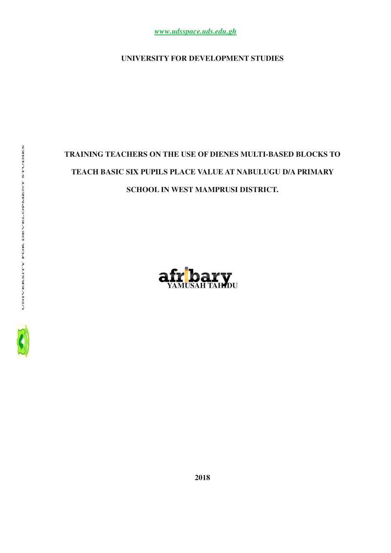 TRAINING TEACHERS ON THE USE OF DIENES MULTI-BASED BLOCKS TO TEACH ...