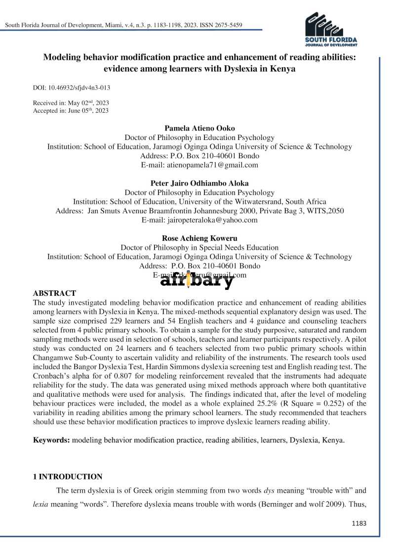 Modeling Behavior Modification Practice and Enhancement of Reading ...