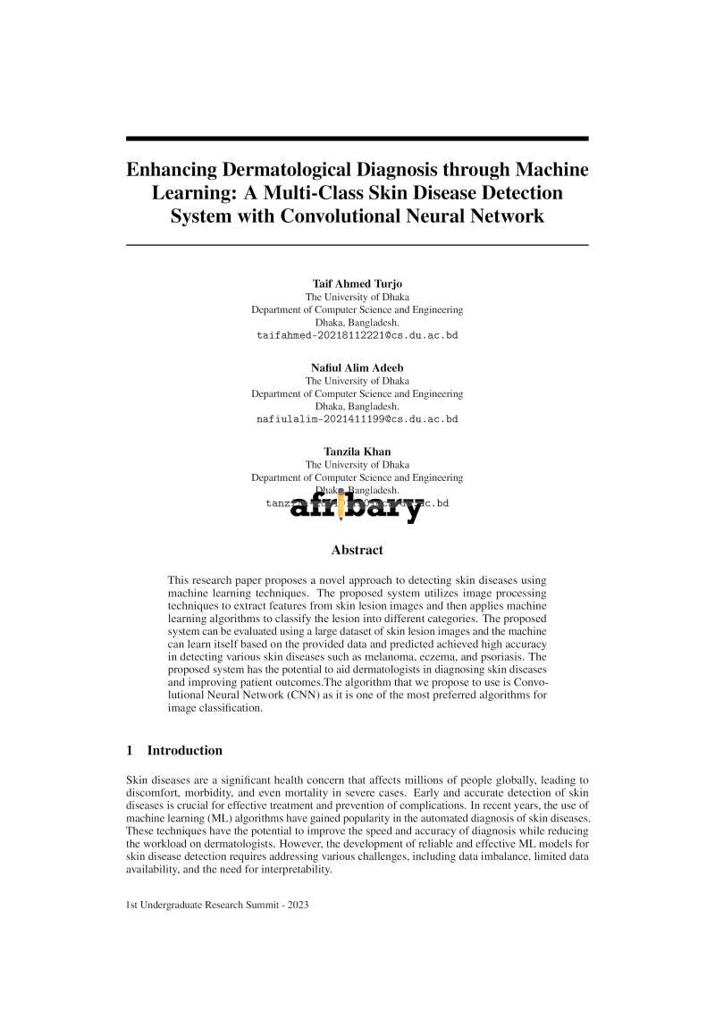 Enhancing Dermatological Diagnosis Through Machine Learning A Multi